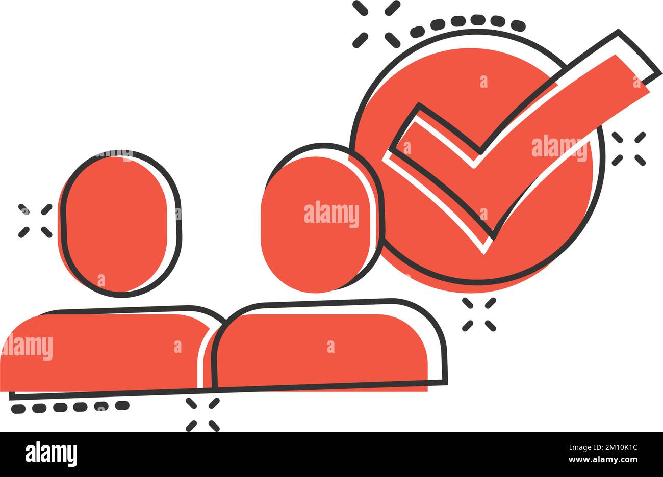 Organization management icon in comic style. People with check mark ...