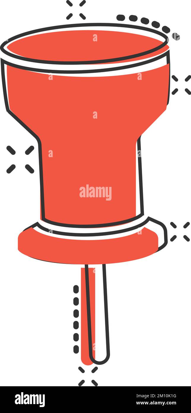 Thumbtack icon in comic style. Pin navigation cartoon vector ...
