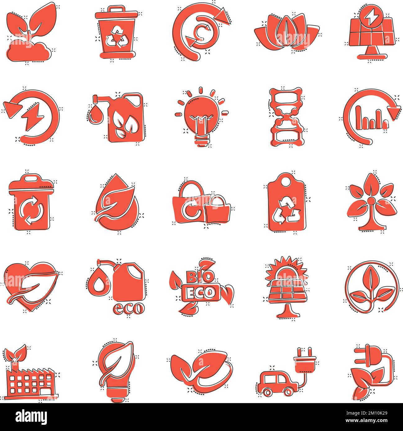 Eco environment icons set in comic style. Ecology cartoon vector ...