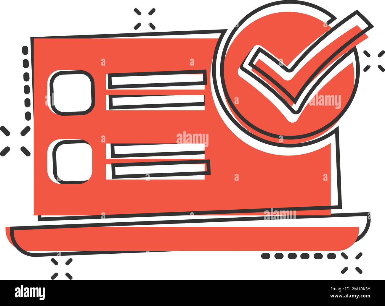 Laptop check mark icon in comic style. Computer approval cartoon vector ...