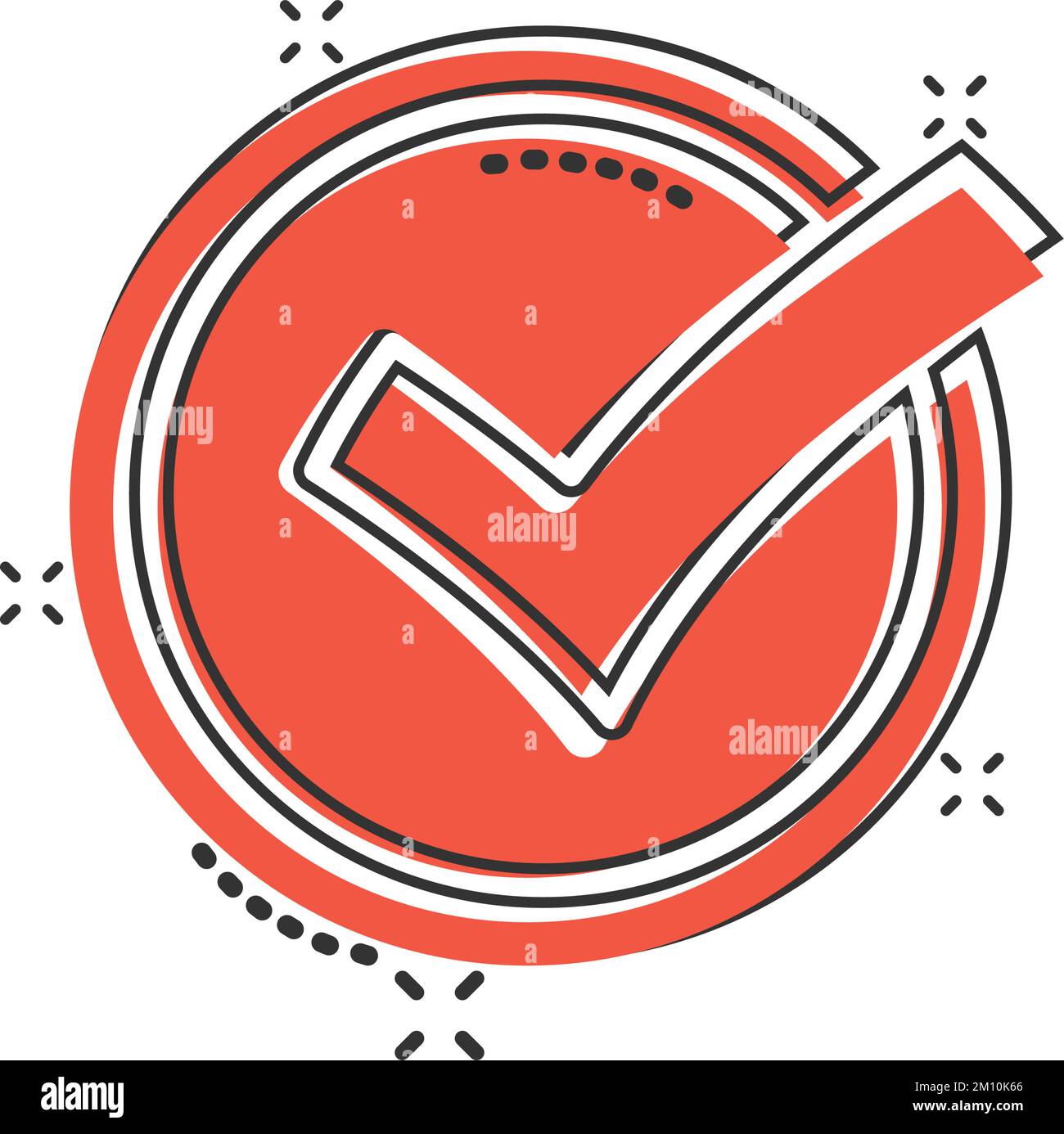 Check mark sign icon in comic style. Confirm button cartoon vector ...