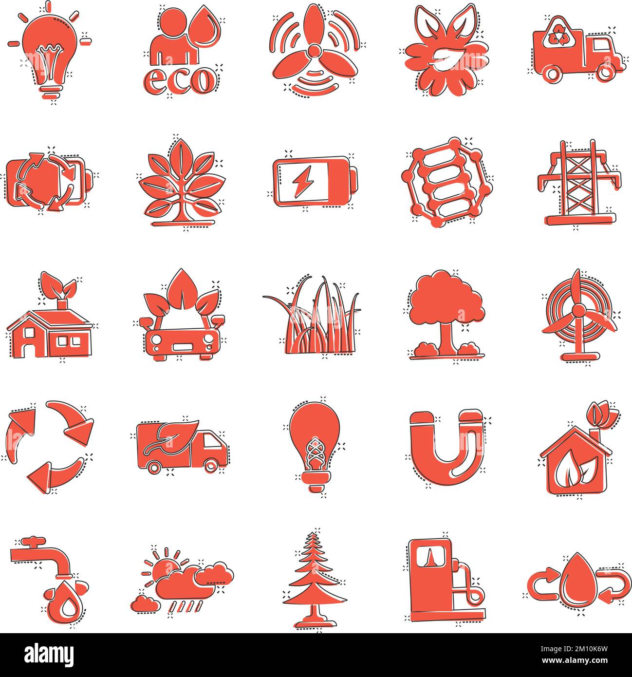 Eco environment icons set in comic style. Ecology cartoon vector ...