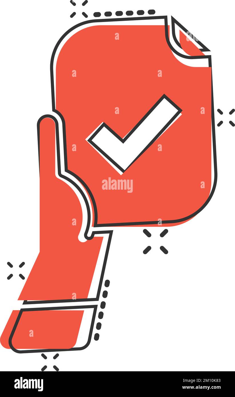 People hand with check mark icon in comic style. Accept cartoon vector ...