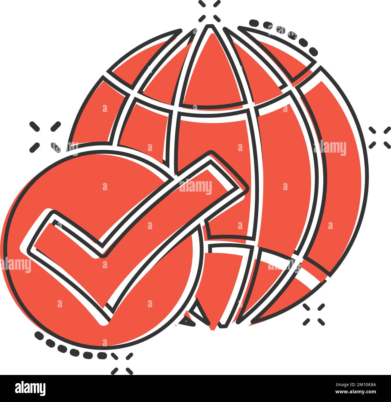 Globe check mark icon in comic style. World approval cartoon vector ...