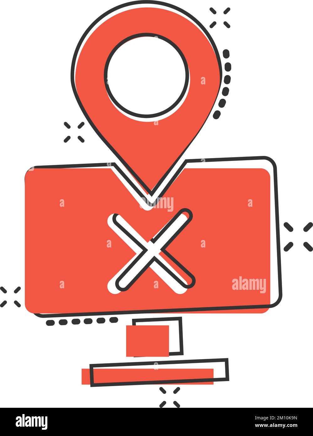 Computer navigation icon in comic style. Monitor pin gps cartoon vector ...