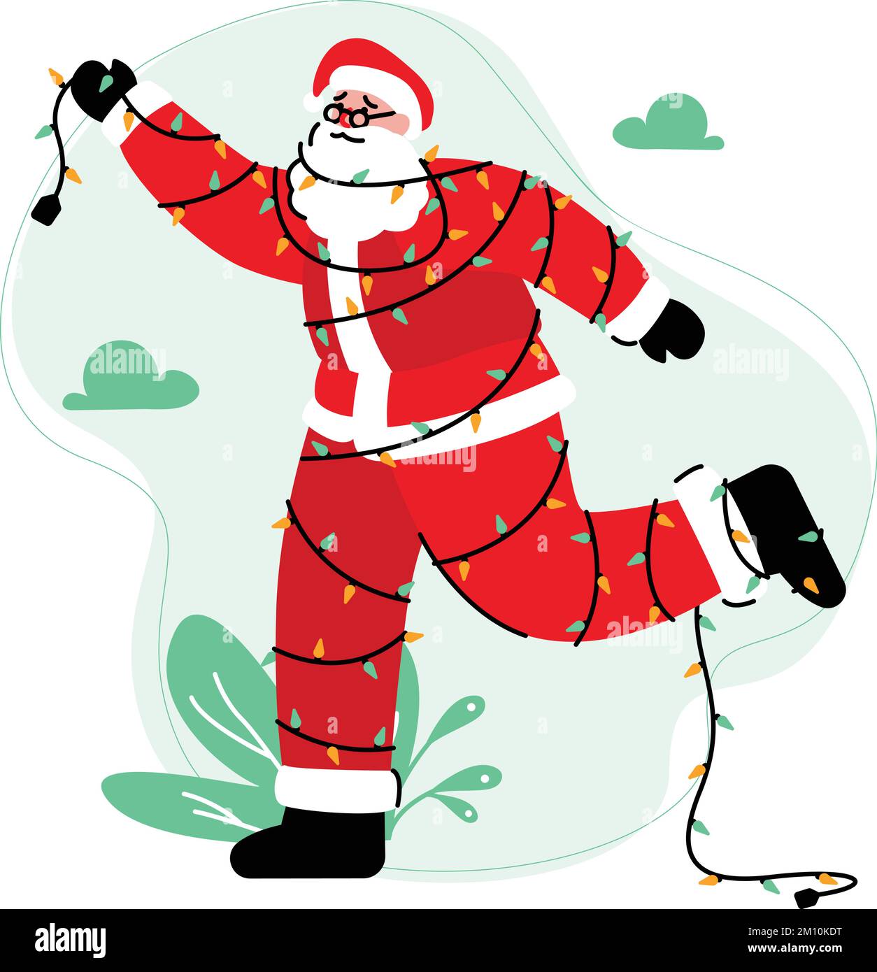 Santa Claus tangled in tumblr light cord illustration Stock Vector ...