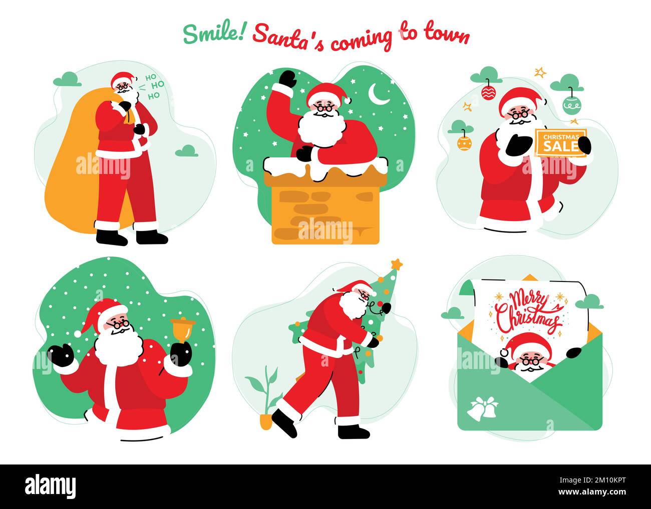 Flat Santa Claus character collection illustration set Stock Vector ...