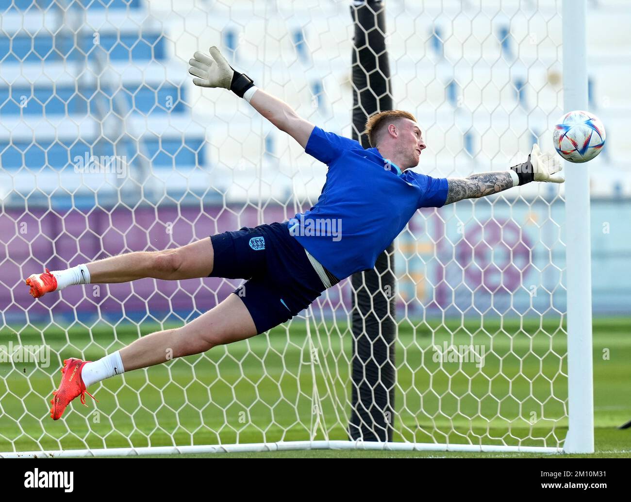 England goalkeeper Jordan Pickford during a training session at the Al ...