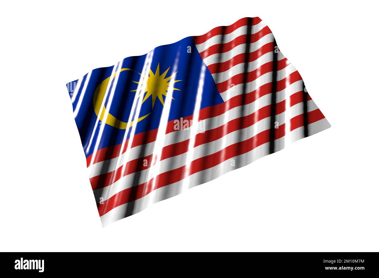 nice shiny flag of Malaysia with large folds lie isolated on white ...
