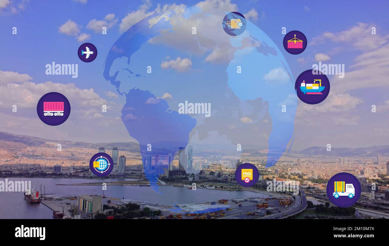 Logistic business or transport concept Aerial view over import export ...