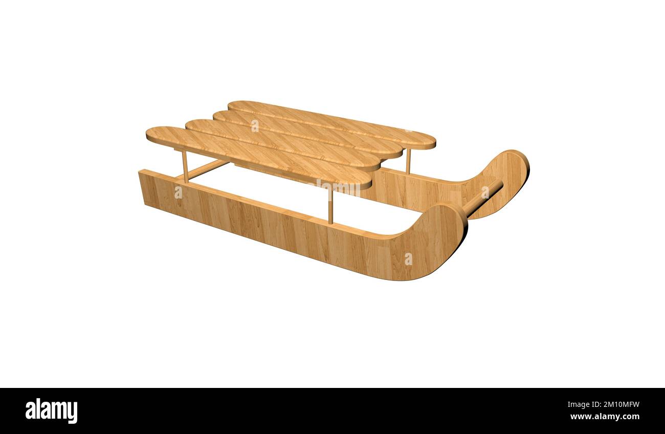 3D render of a natural wooden snow sled on a transparent background png ...