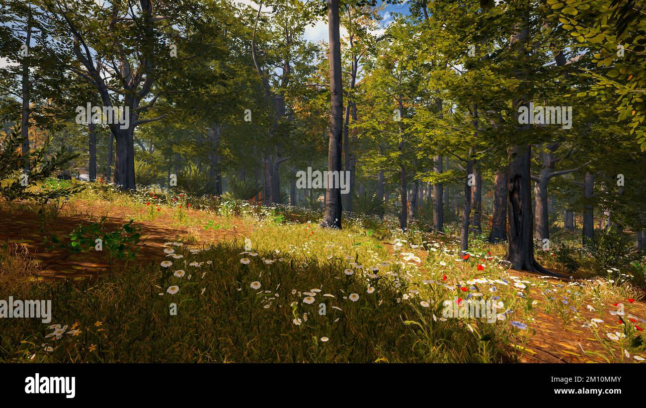 3D rendering. An immersive natural environment. Landscape to illustrate ...