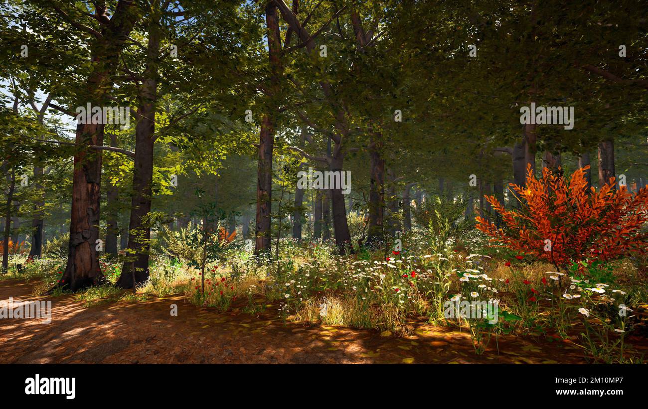 3D rendering. An immersive natural environment. Landscape to illustrate ...