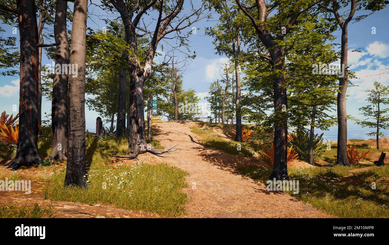 3D rendering. An immersive natural environment. Landscape to illustrate ...