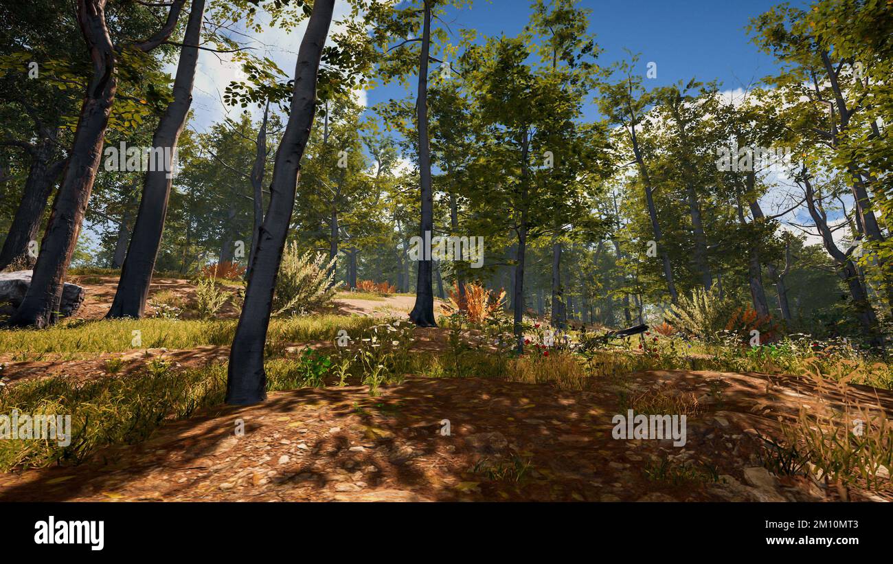 3D rendering. An immersive natural environment. Landscape to illustrate ...