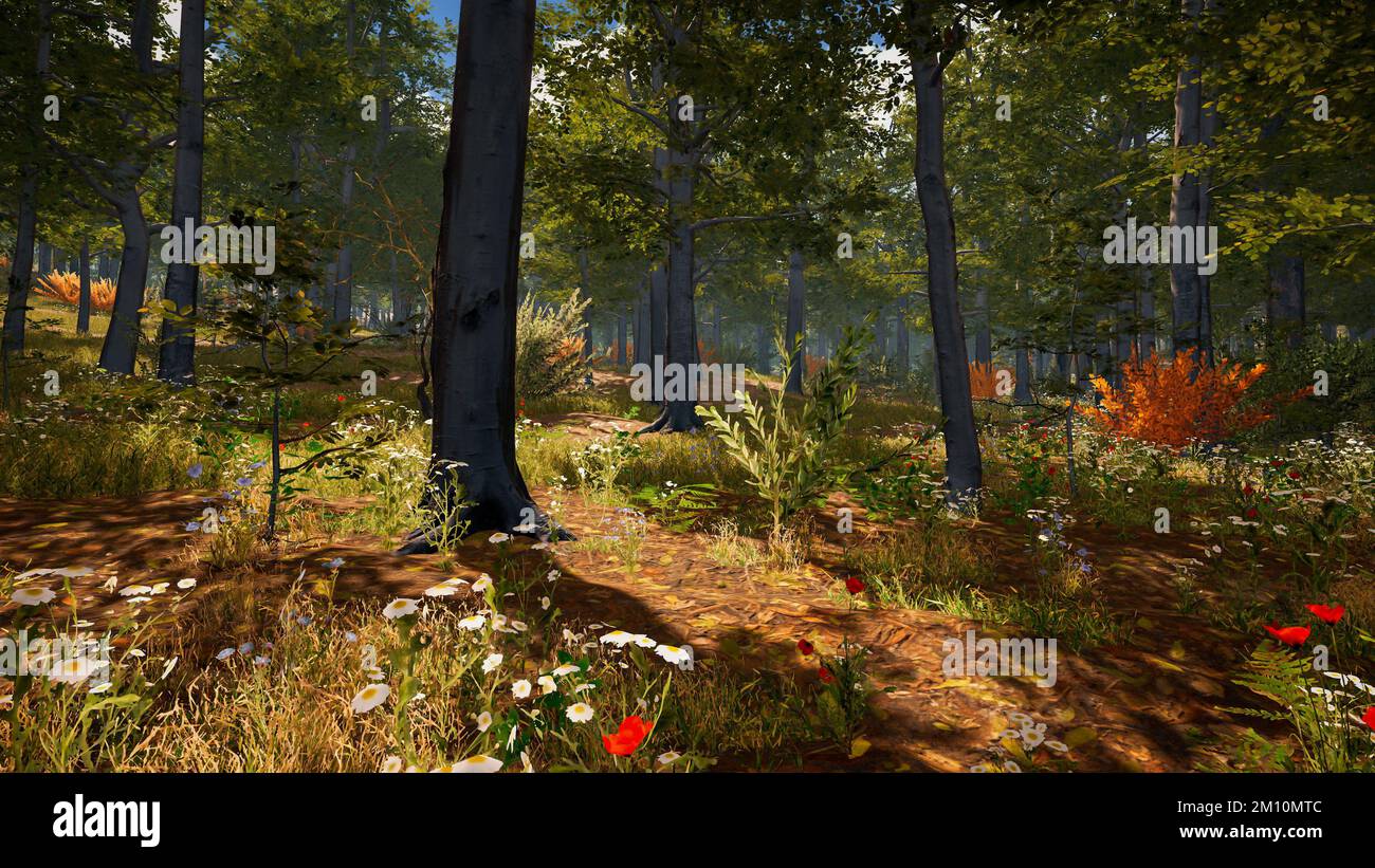 3D rendering. An immersive natural environment. Landscape to illustrate ...