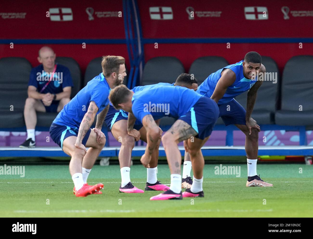 England's Marcus Rashford (right) during a training session at the Al ...