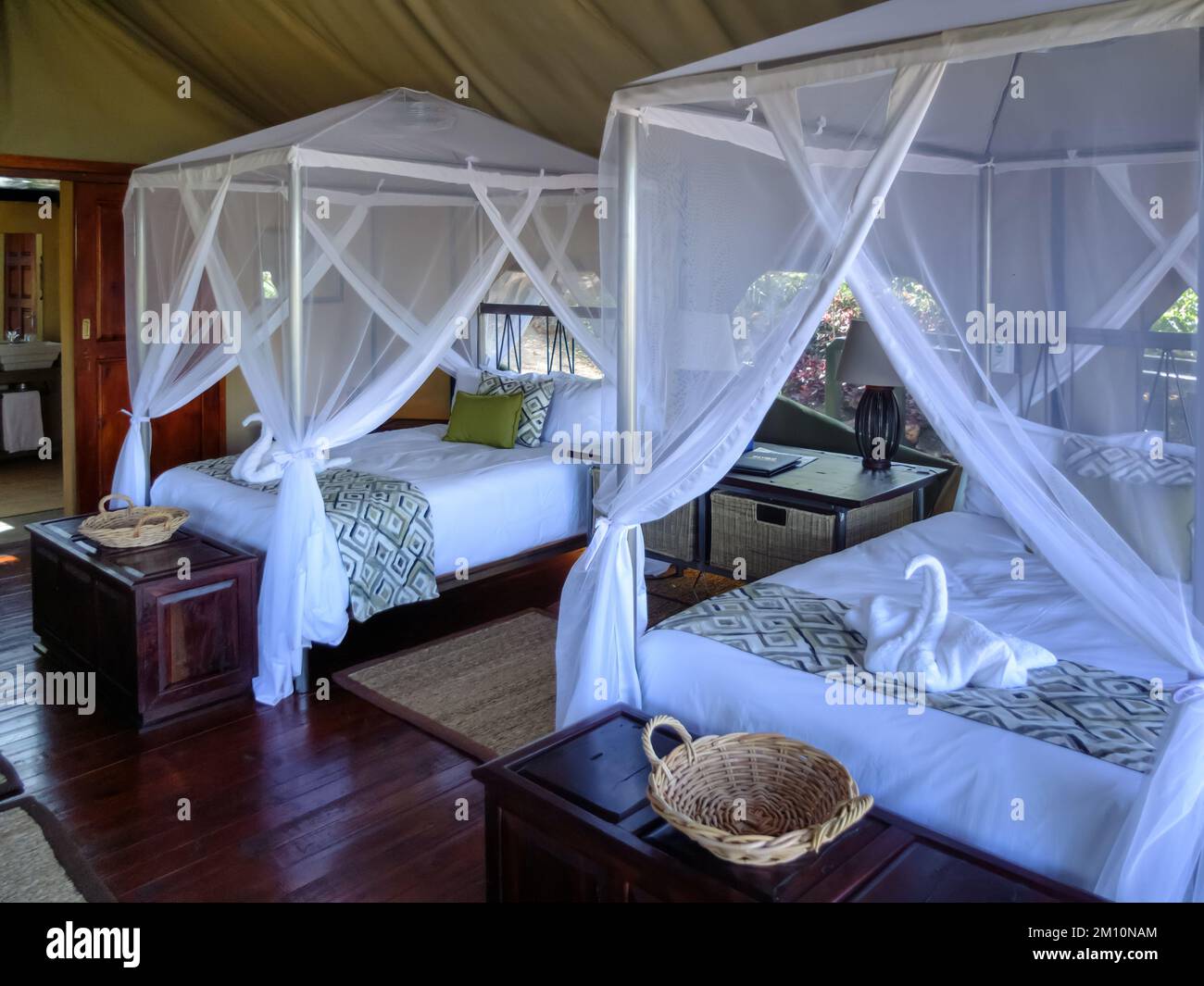Interior of one of the tented lodges at Gorges Lodge near Livingstone ...