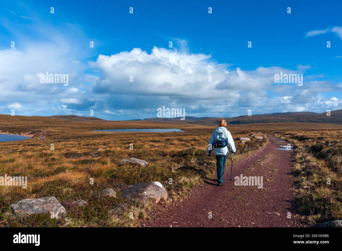 A Walker on the footpath to sandalwood Bay in Sutherland Scotland Stock ...