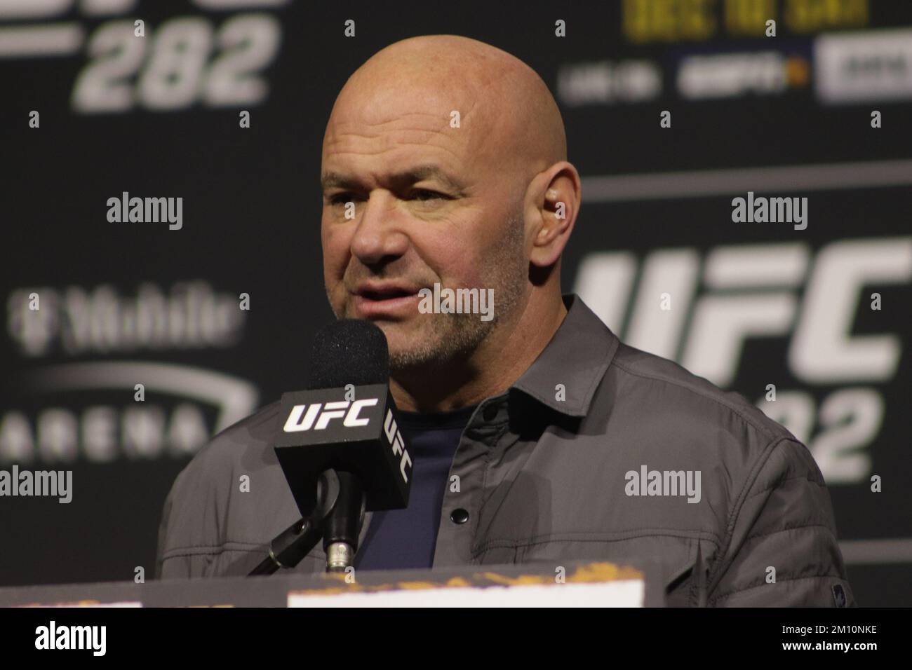 LAS VEGAS, NV - DECEMBER 8: Dana White interacts with media during the ...