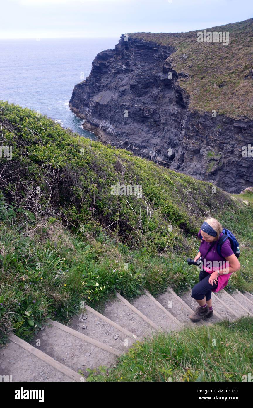 Lone Woman Climbing Steps from the Pentargon Waterfall in Hillsborugh ...