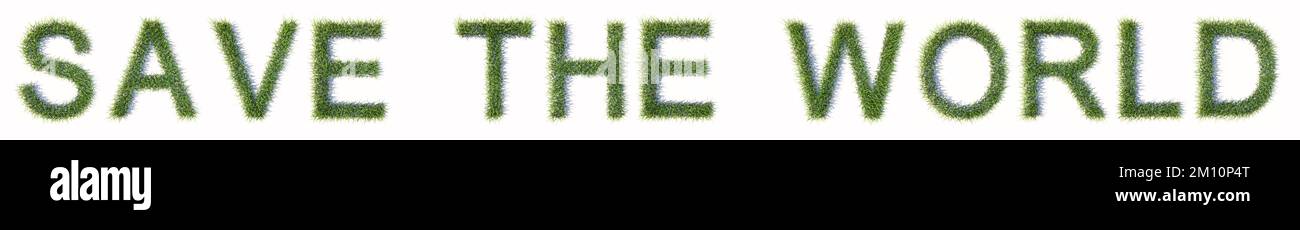 Concept or conceptual green lawn grass forming the SAVE THE WORLD text ...