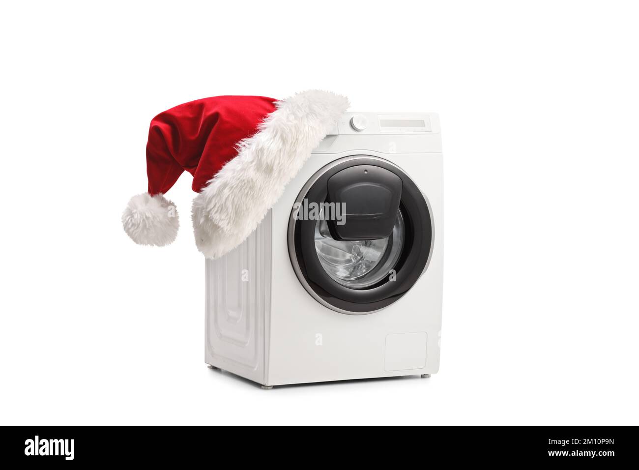 3 d view of a washing machine with santa claus hat isolated on white ...