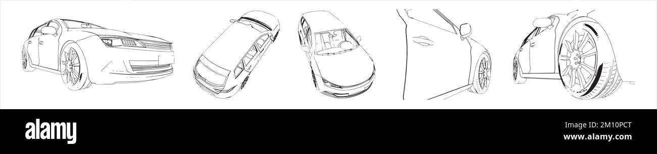 Concept or conceptual set of an urban car sketches from different ...