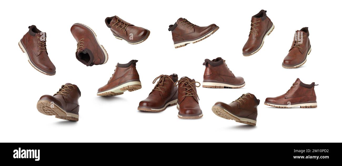 Brown leather boots, Men’s brown ankle boots in different angles and ...