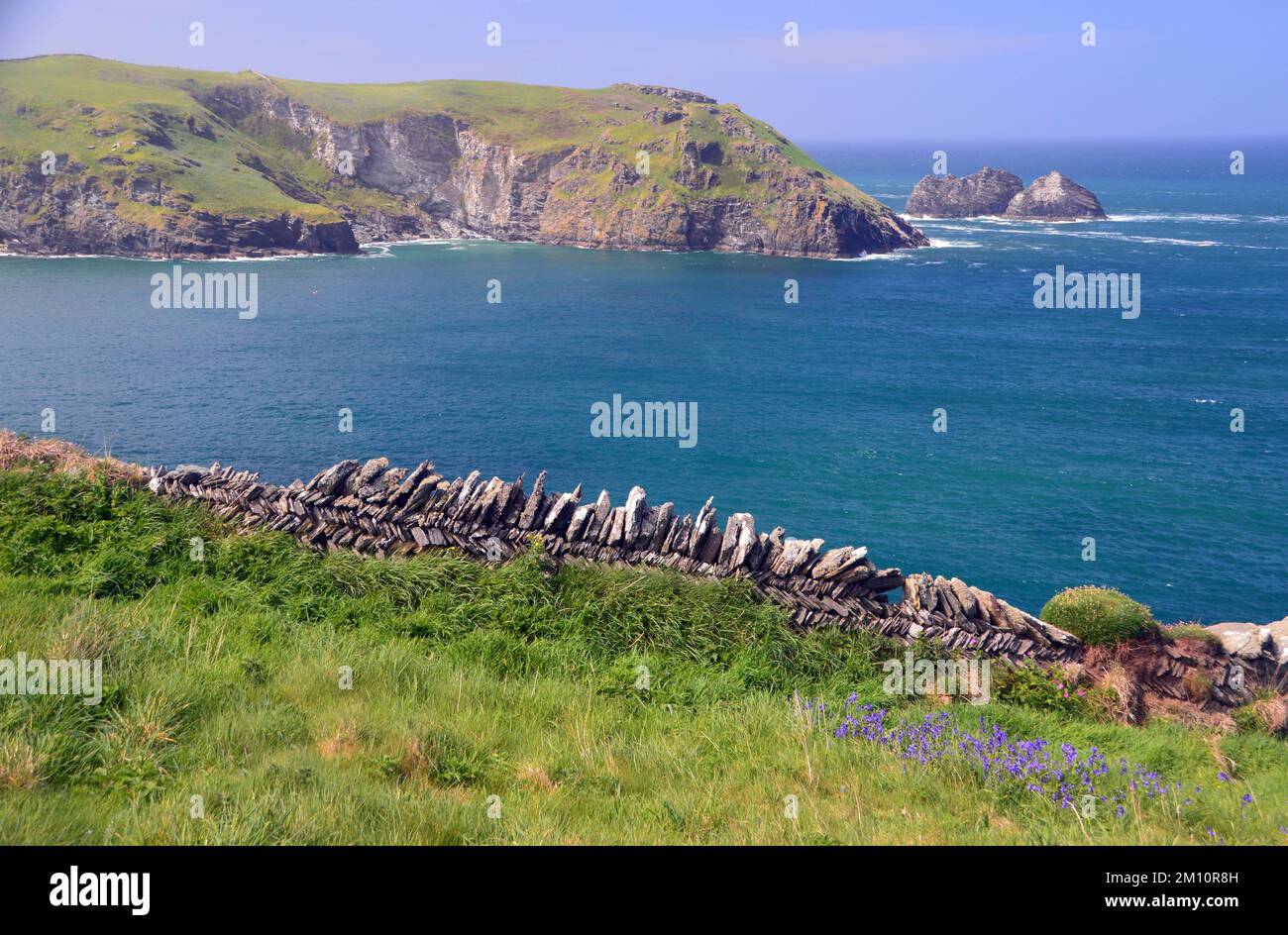 Traditional Cornish Slate Herringbone Dry Stone Wall with Lye Rock ...