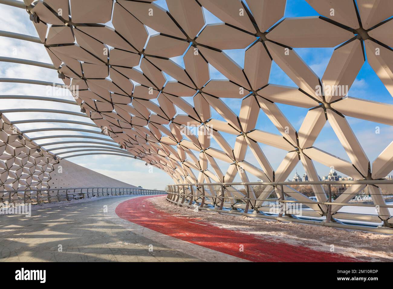 Modern architectural urbanistic Atyrau fish bridge across Ishim river ...
