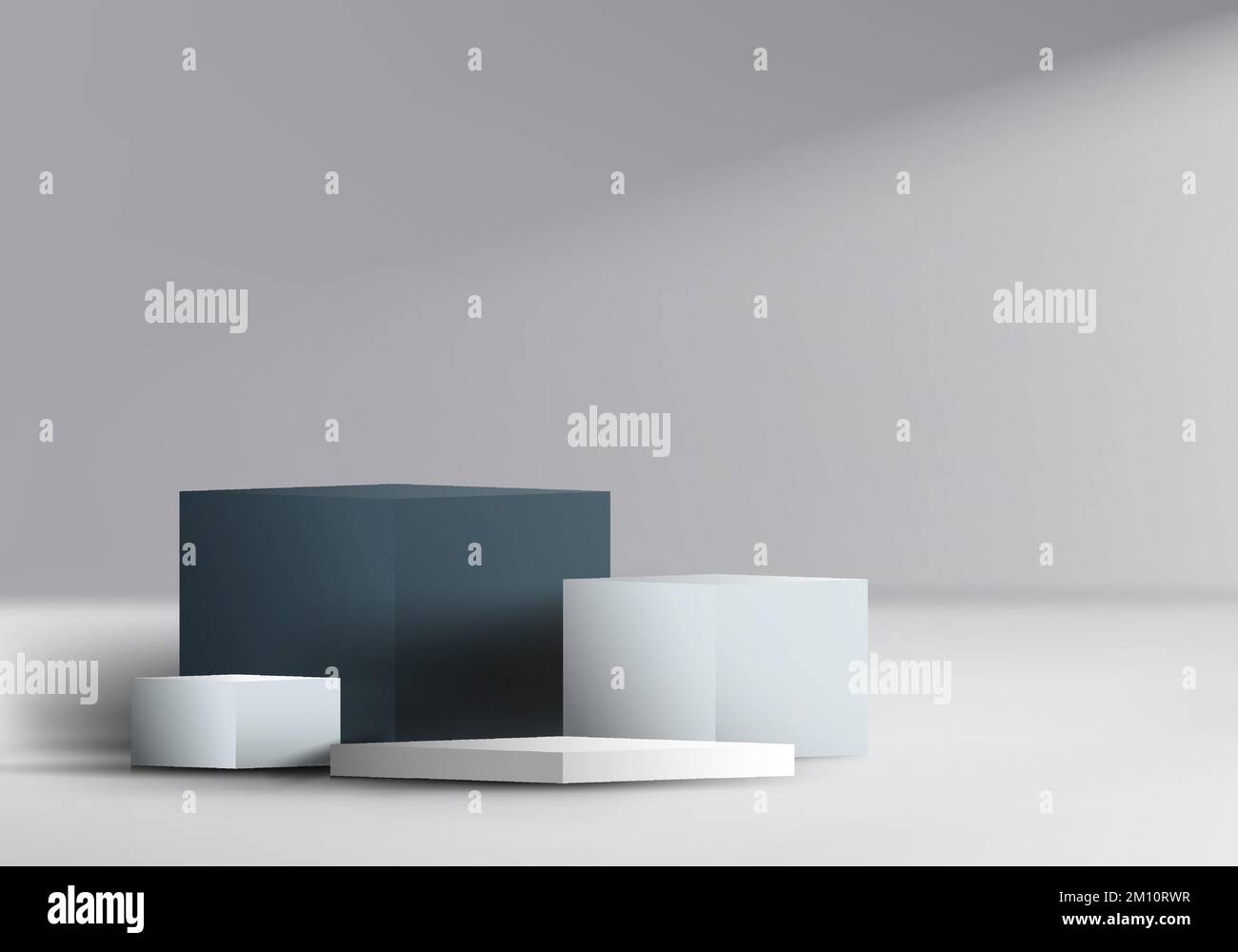 3D realistic four steps black and white podium platform pedestal cube ...