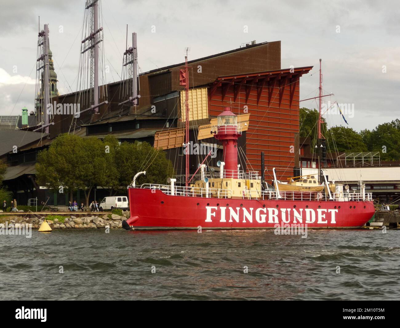 Historic red lightship Finngrundet by shore of Djurgarden island ...