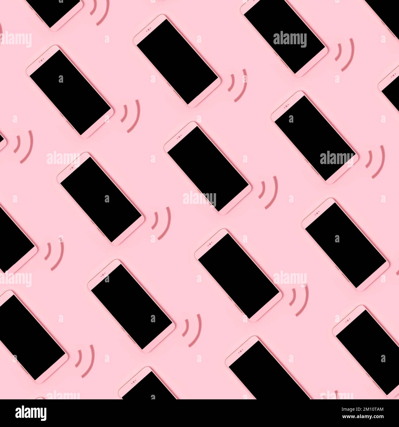 An illustrated pattern of pink mobile phones on pink background Stock ...