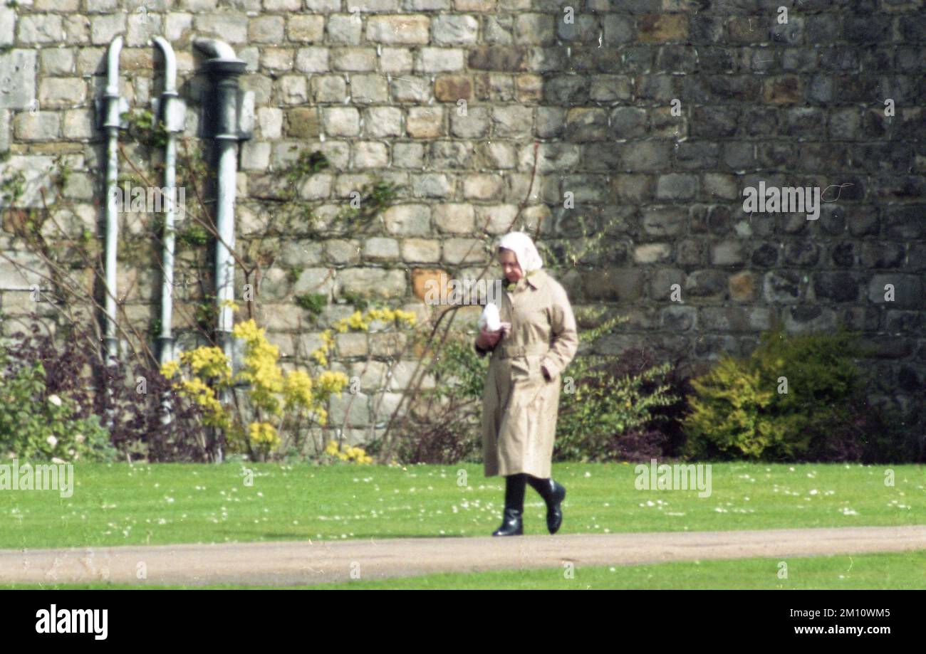 11 April 1993 Easter Day Riding at Windsor Castle The Queen walking in ...