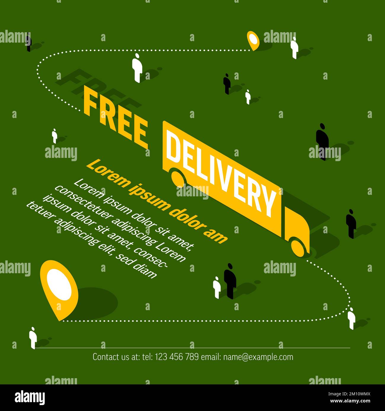 Red Free delivery shipping flyer advertisement banner with yellow car ...