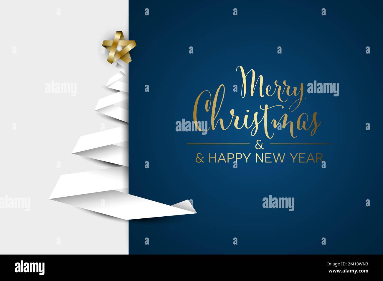 Christmas tree card template made from white paper stripe ribbon with ...
