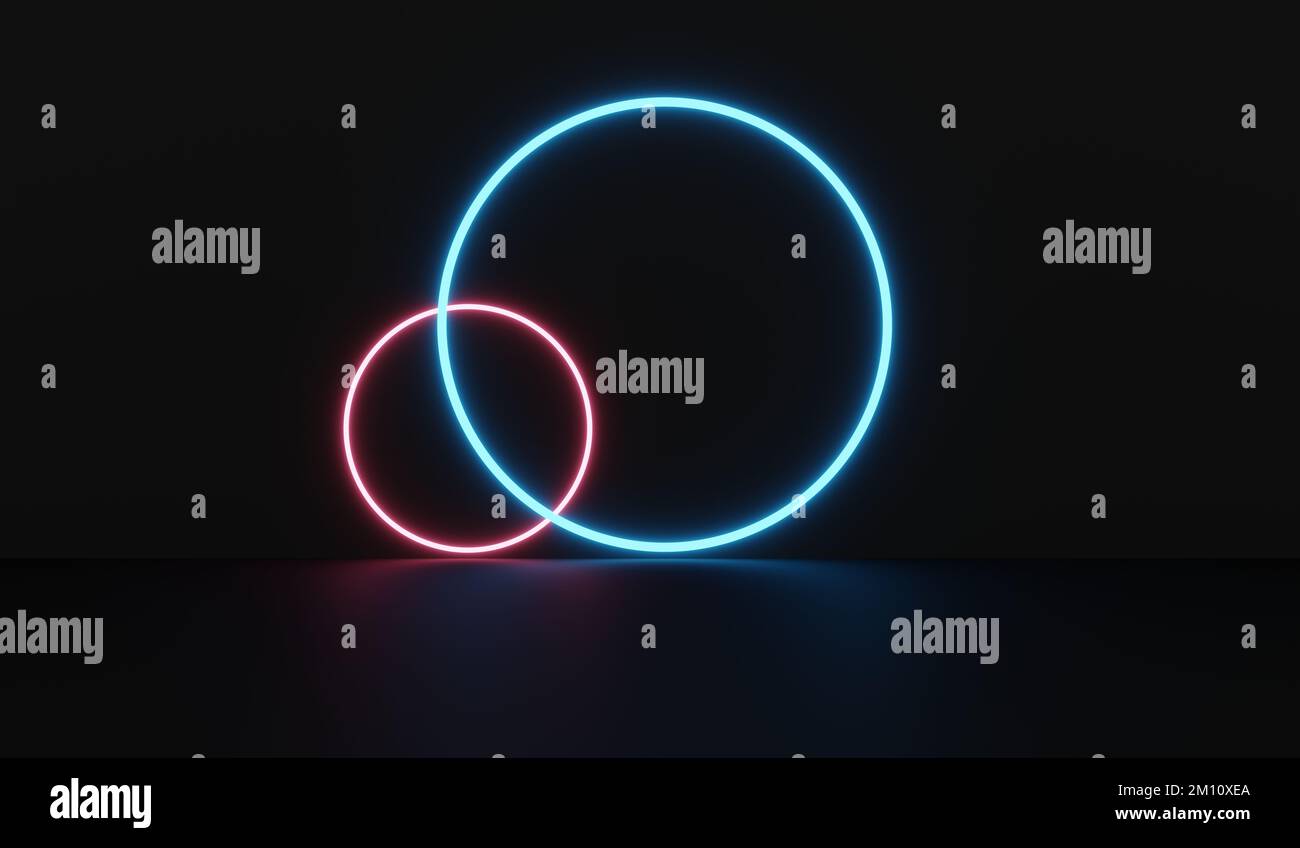 Empty sci fi room with circle and blue purple neon tube glowing light ...