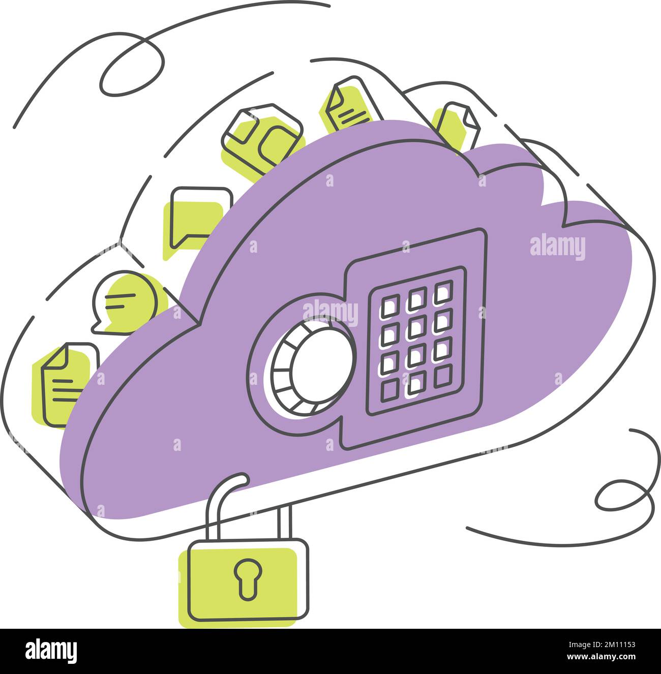 A vector illustration of cloud security and protection on the white ...