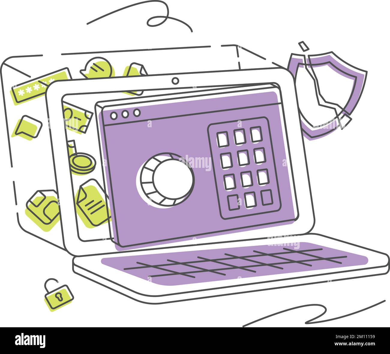 A vector illustration of cyber robbery on the white background Stock ...