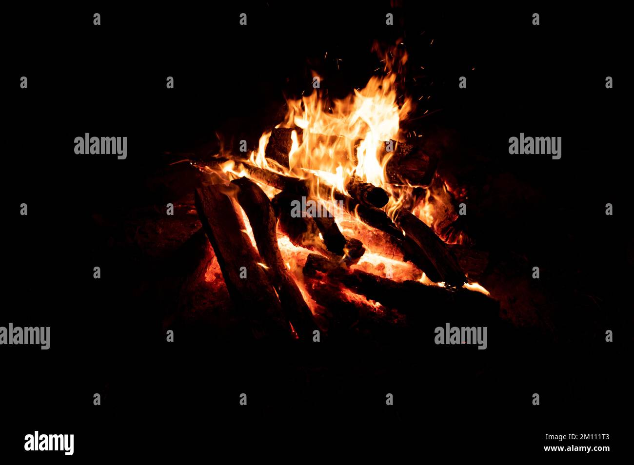 flame and sparks details of the bonfire in the countryside Stock Photo ...