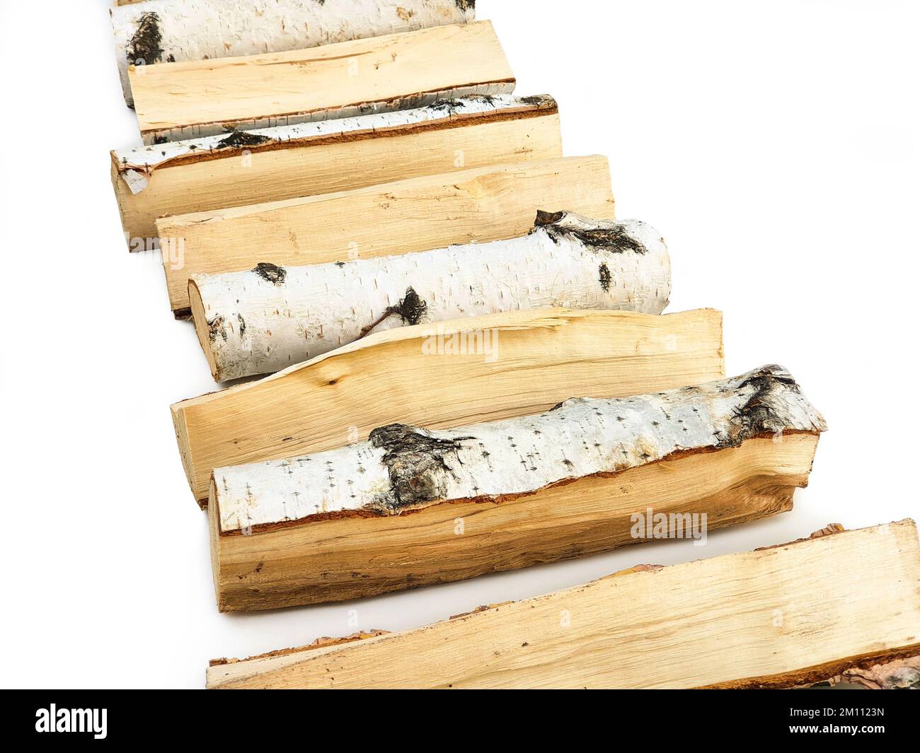 Firewood isolated on white background. Line of wood birch logs, bonfire ...