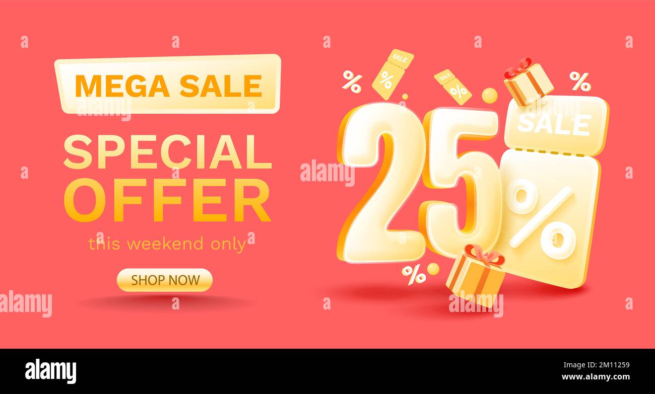 25 percent Special offer mega sale, Check and gift box. Sale banner and ...