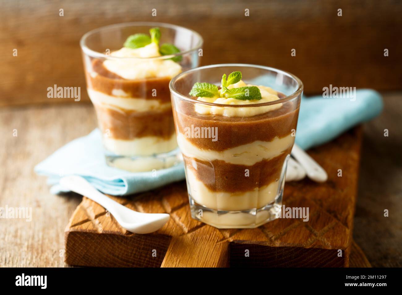 Chocolate and vanilla layered pudding Stock Photo - Alamy