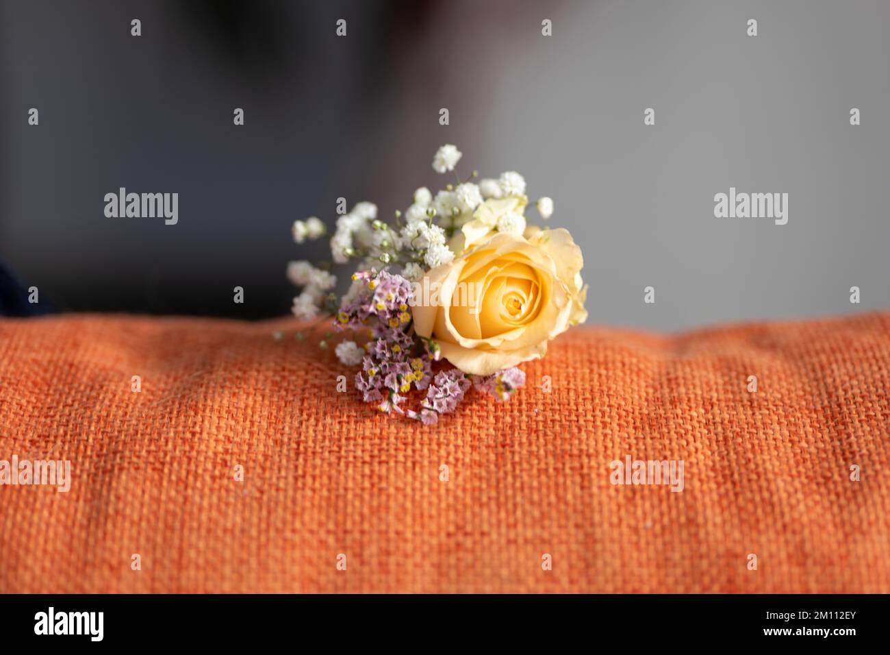 small bouquet with yellow rose and colorful microflowers Stock Photo ...