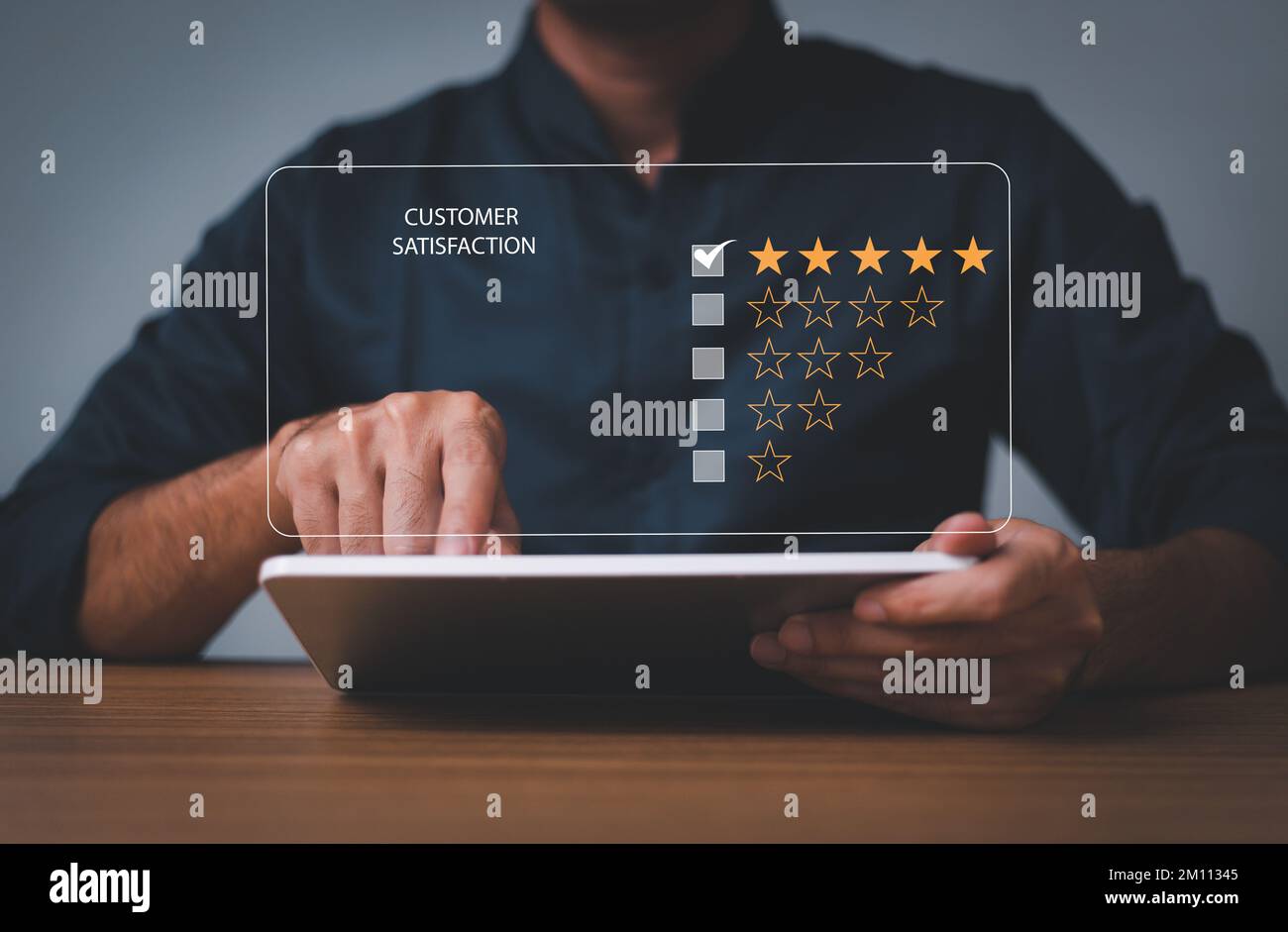 Customer service satisfaction survey concept.Business people or ...