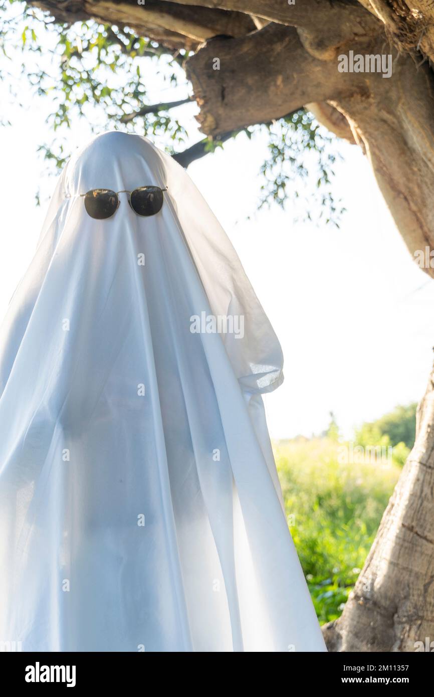 A ghost with glasses standing in the park Stock Photo - Alamy