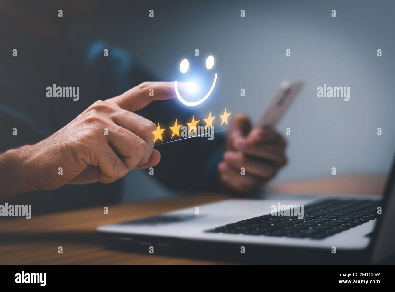 Customer service satisfaction survey concept.Business people or ...