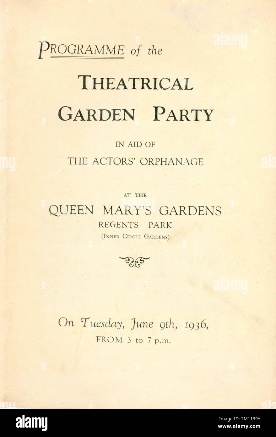 Front Cover of Programme of the THEATRICAL GARDEN PARTY in aid of the ...