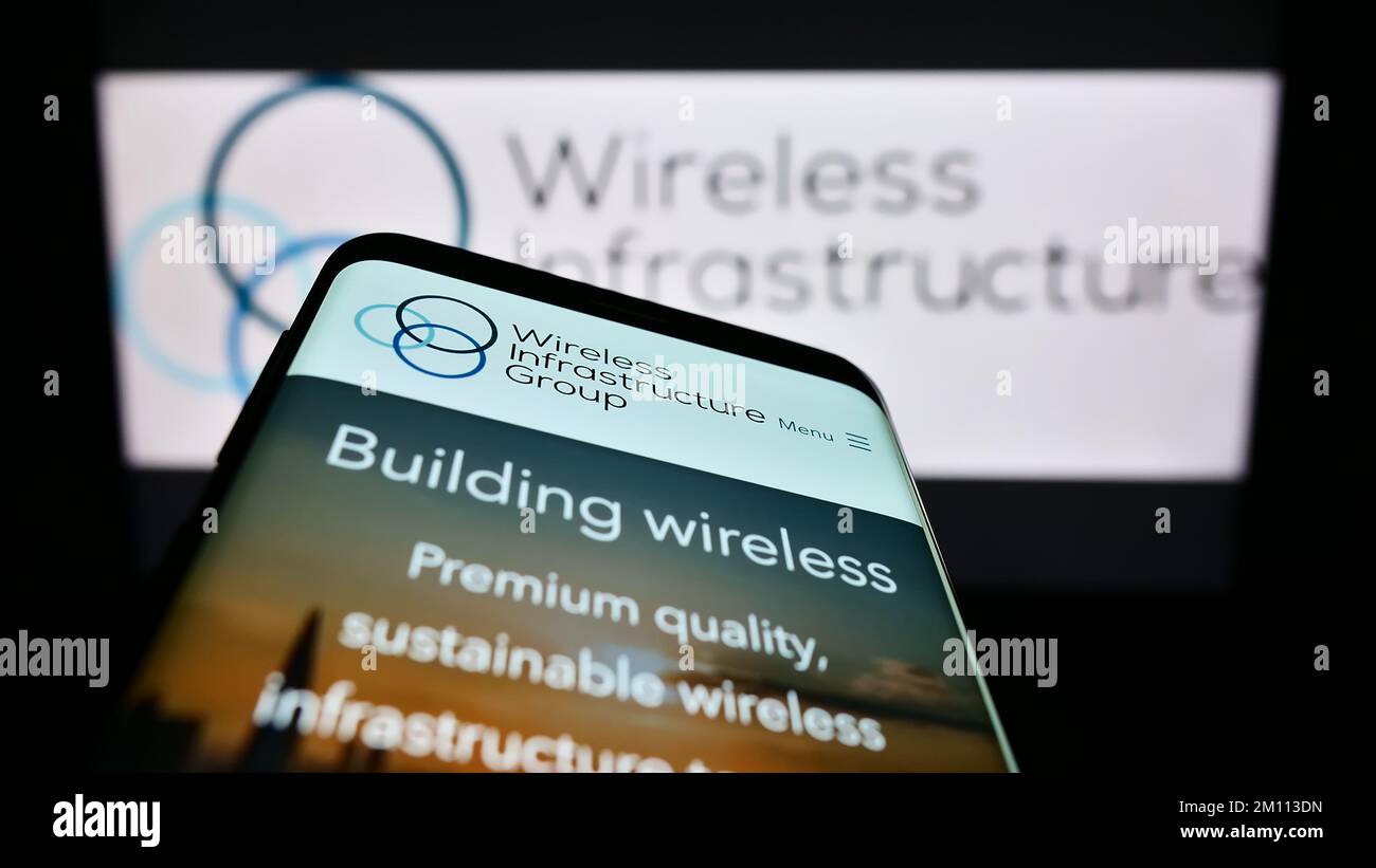 Smartphone with webpage of company Wireless Infrastructure Group (WIG ...